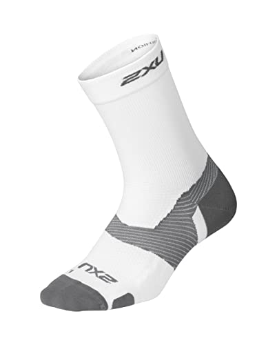 2XU Vectr Crew Sock, White/Grey, Medium