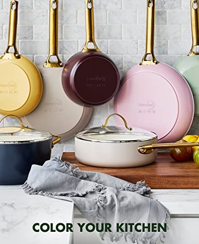 GreenPan Reserve Hard Anodized Healthy Ceramic Nonstick 8" and 11" Frying Pan Skillet Set, Gold Handle, PFAS-Free, Dishwasher Safe, Oven Safe, Merlot Red