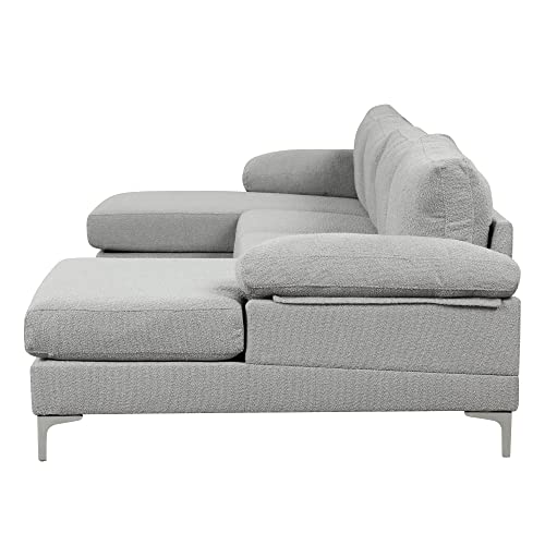 Casa Andrea Milano Modern Large Boucle U-Shape Sectional Sofa, Double Extra Wide Chaise Lounge Couch, Light Grey