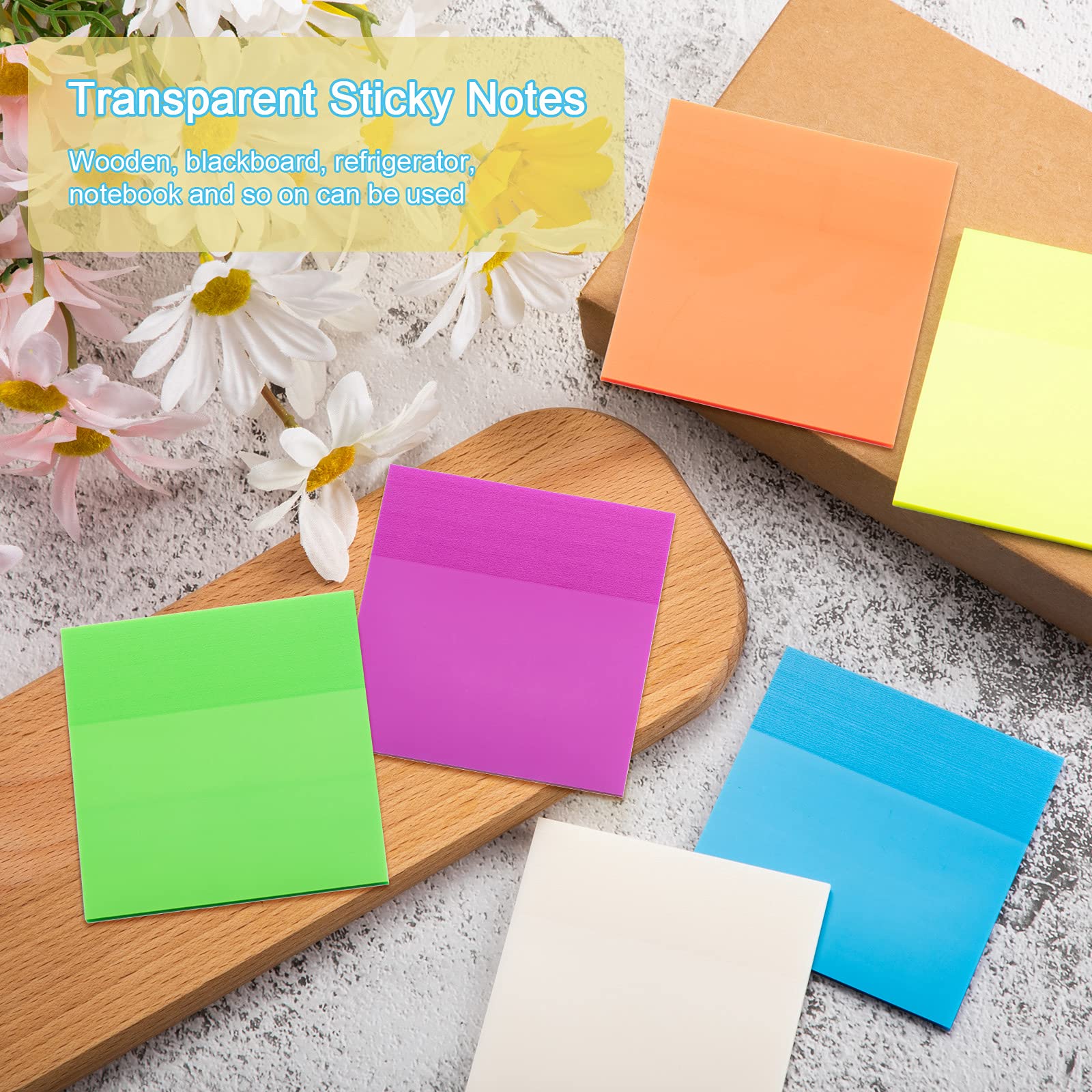 600 Sheets 12 Pads Transparent Sticky Notes Colorful Sticky Note Pads Clear Self Stick Notes Translucent Sticky Notes Memo for Bible Office School Message Reminder (Vibrant Colors,3 x 3 Inch)
