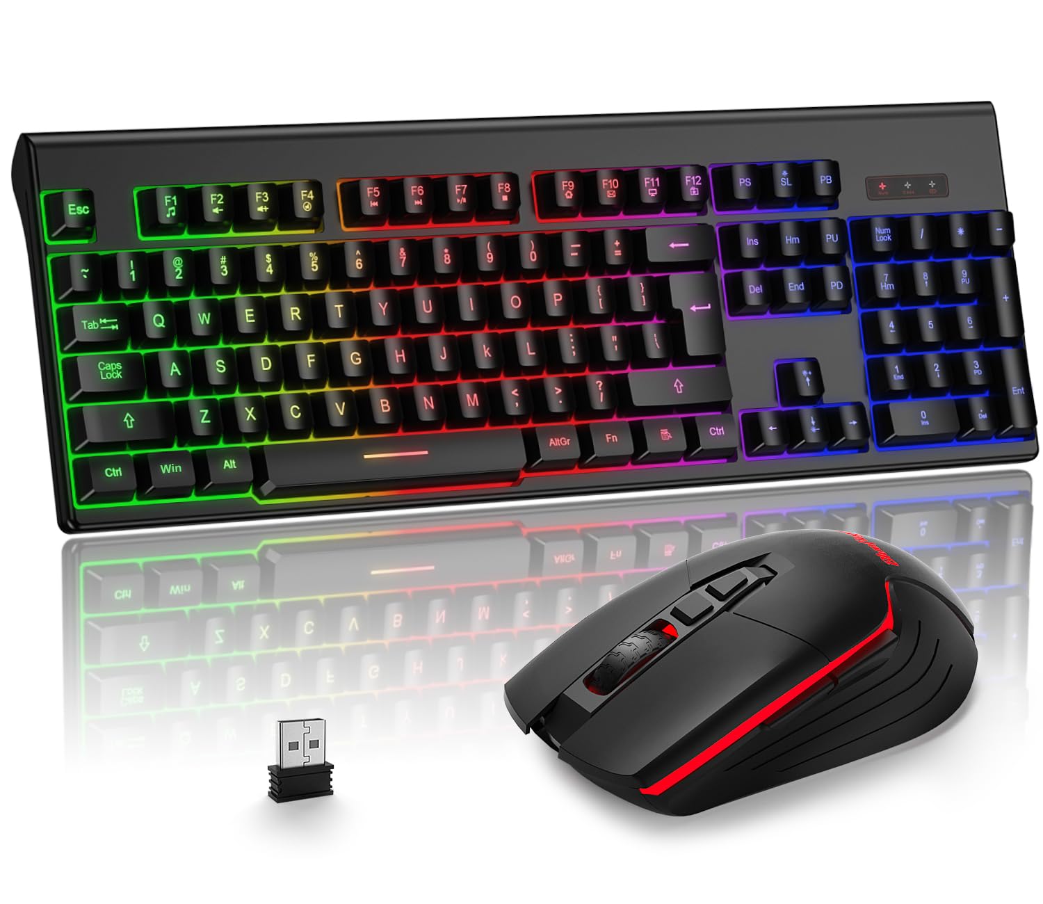 BlueFinger Rainbow Wired Gaming Keyboard and Mouse Combo, RGB Backlit Keyboard with 104 Key, USB Illuminated Gaming Mouse Set for Computer PC Gamer Laptop Mac PS5