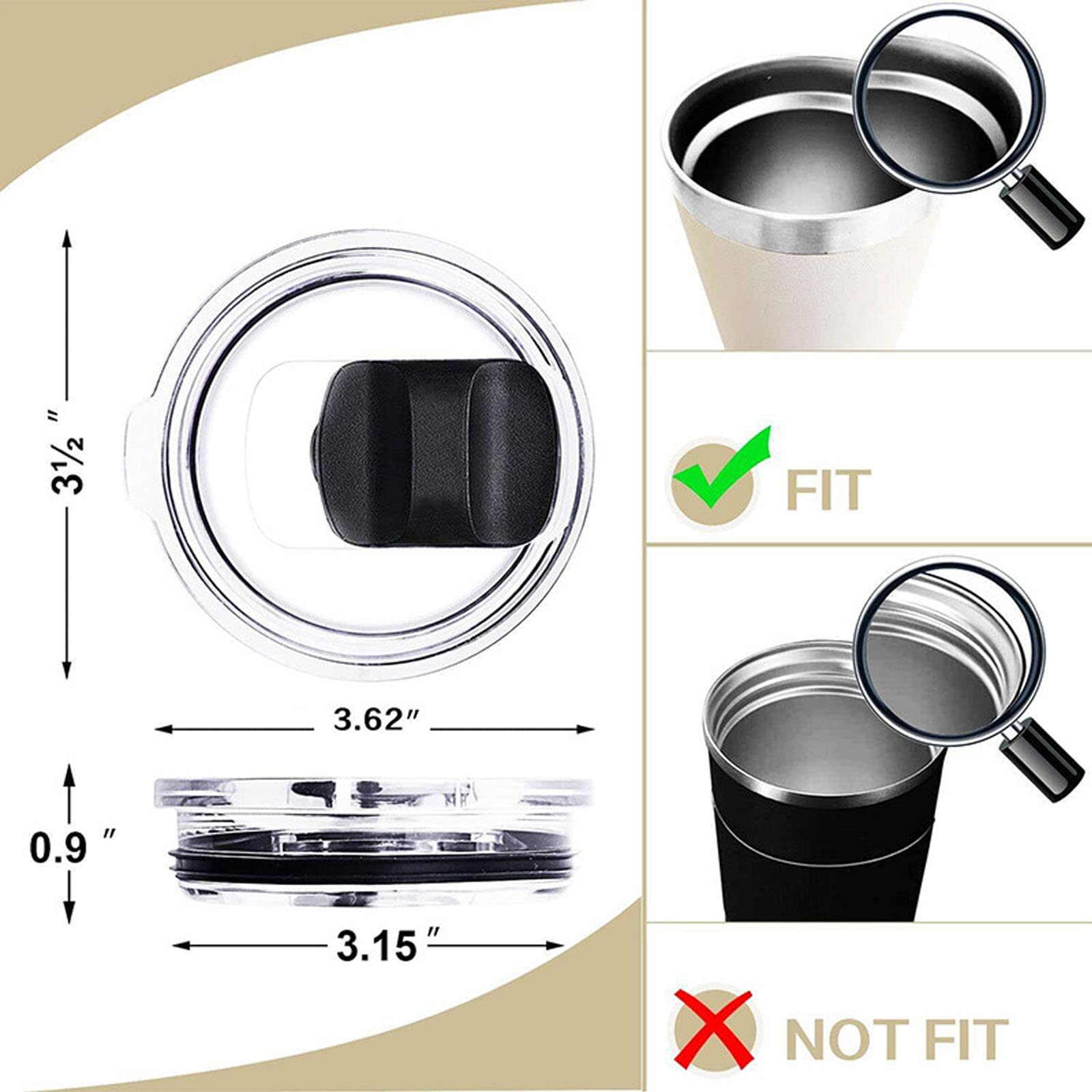 20oz Magnetic Tumbler Lid 2Pack,Compatible with Ozark Trail,Old Style Rtic,YETI Rambler and More,Magnetic Slider Switch Spill Proof Tumbler Cover (2 Pack, Black)