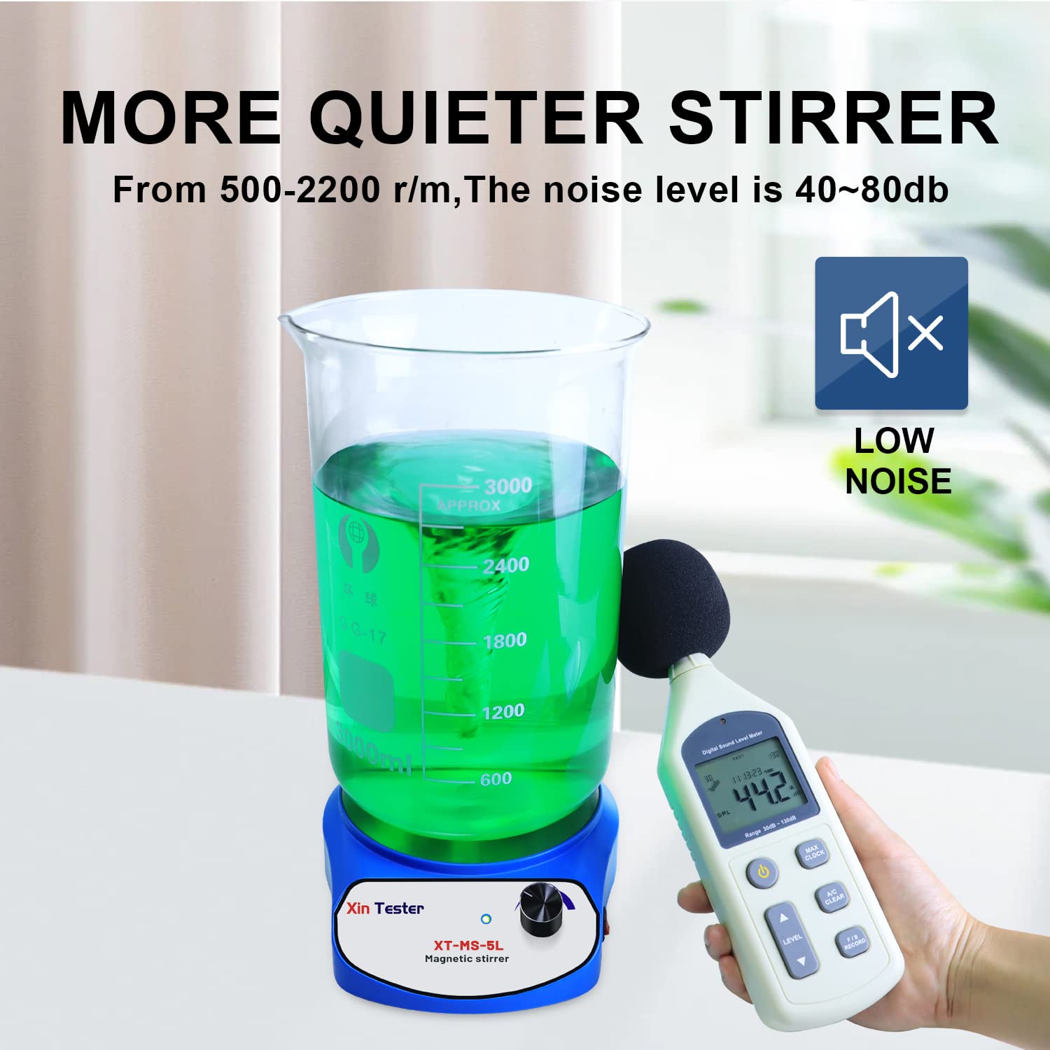 Xin Tester 5000ml Magnetic Stirrer, Stainless Steel Magnetic Mixer with Stir Bar, Magnetic Stir Plate for Sauces/Yeast Starters/Paint/Ink (No Heating) Max Stirring Rate: 2200RPM