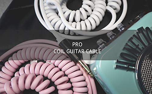 Coiled Guitar Cable Electric Instrument Cable 20 ft Curly Instrument Cable Coil Guitar Cable Stretchable Straight to Straight Dual Straight Plugs (White)