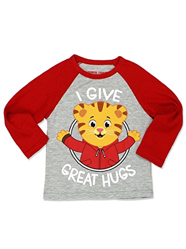 Daniel Tiger Toddler Boys Girls Long Sleeve Tee (2T, Red/Grey)