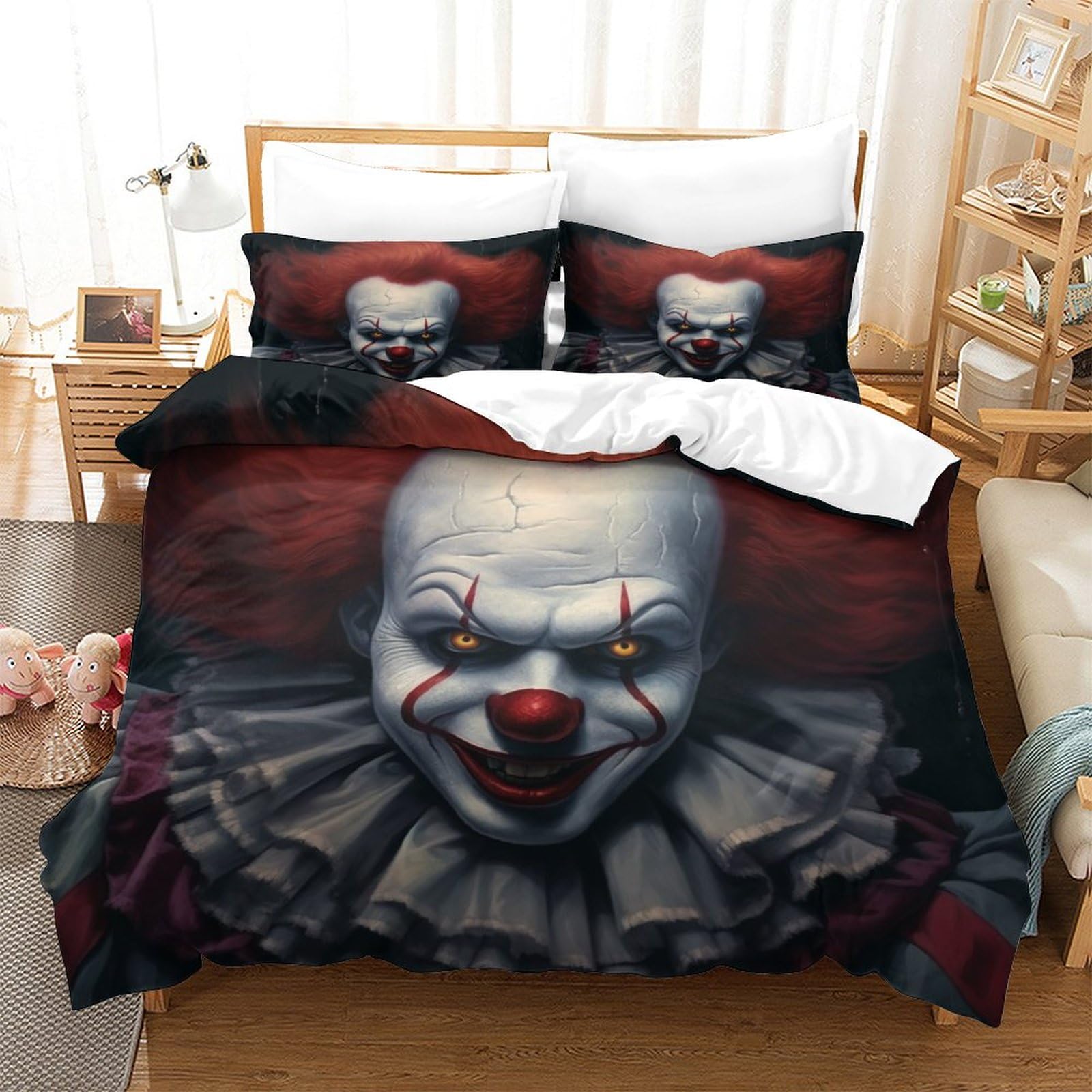 BYTUGI Clown Comforter Covers 3D Printed Duvet Cover Quilt Cover Bedding Set 3 Pieces with Pillowcases Microfiber for Childrens and Adults with Zipper Closure Twin(173x218cm)