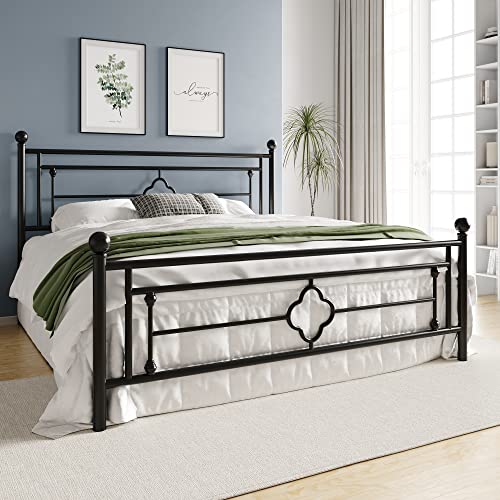 HOOMIC 14 Inch King Size Metal Platform Bed Frame with Vintage Headboard and Footboard/Mattress Foundation for Storage/No Box Spring Needed/Easy Assembly/Black