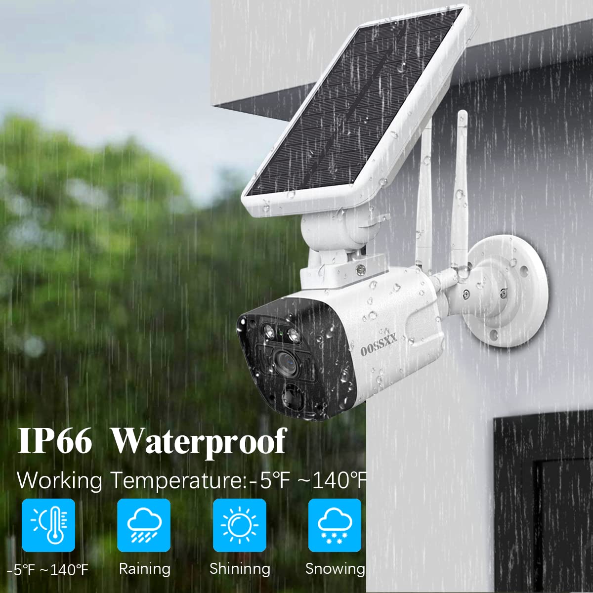 OOSSXX Solar Security Camera Outdoor Wireless Solar Powered Wireless Camera with Rechargeable Battery, WiFi Home Surveillance Camera 4.0MP with Two Way Audio (4MP 2 Packs)