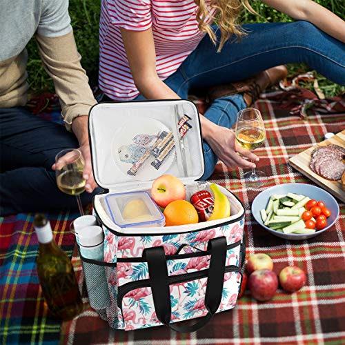 JUMBEAR Tropical Palm Flamingo Leakproof Reusable Insulated Cooler Lunch Bag Office School Picnic Hiking Beach Lunch Box Organizer