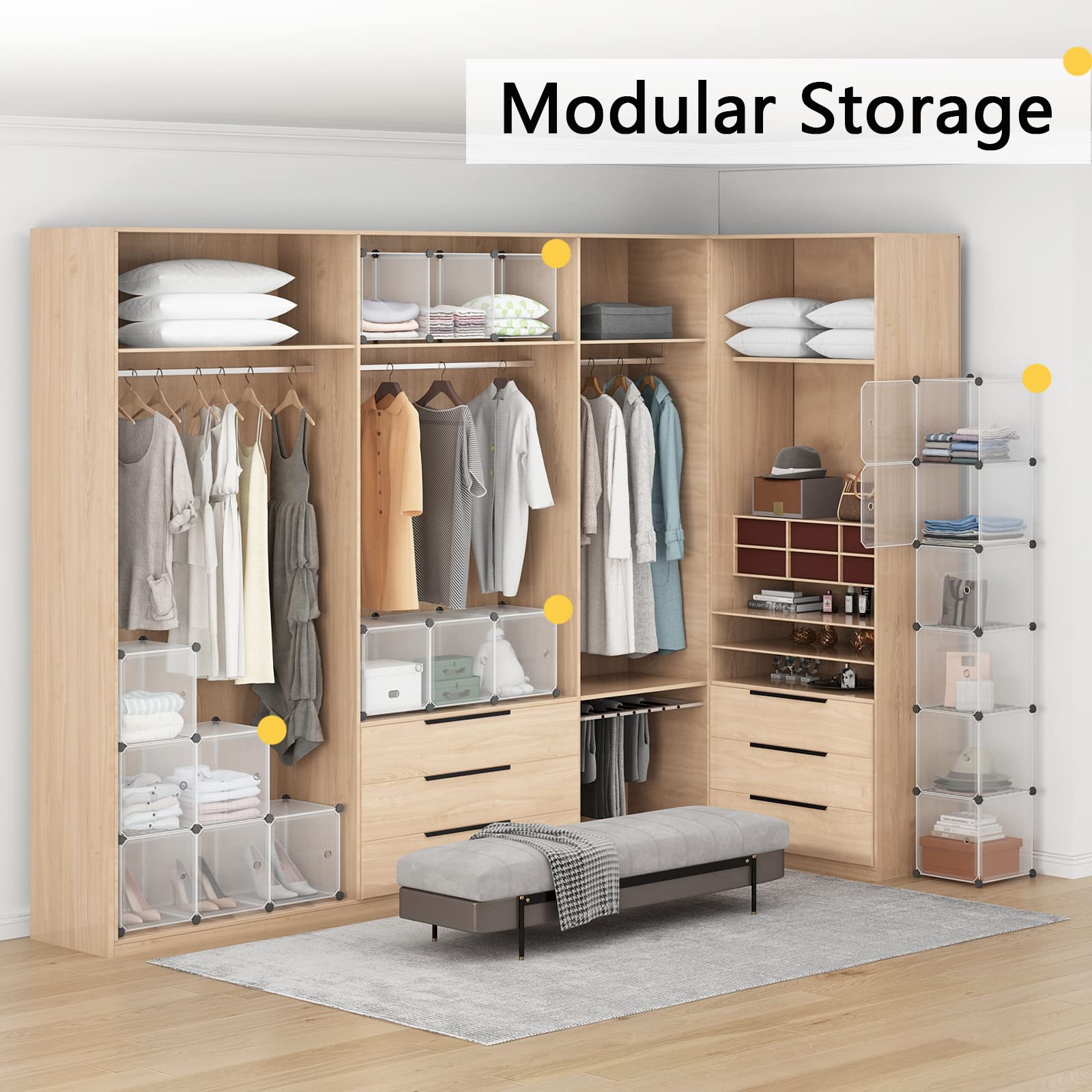 Aeitc 30 Storage Cubes- 14’’x14’’ Cube, More Sturdy (add Wire Panel), DIY Clothes Organizer, Craft Cube Storage with Doors, Bookshelf Units, Toy Storage Cabinets