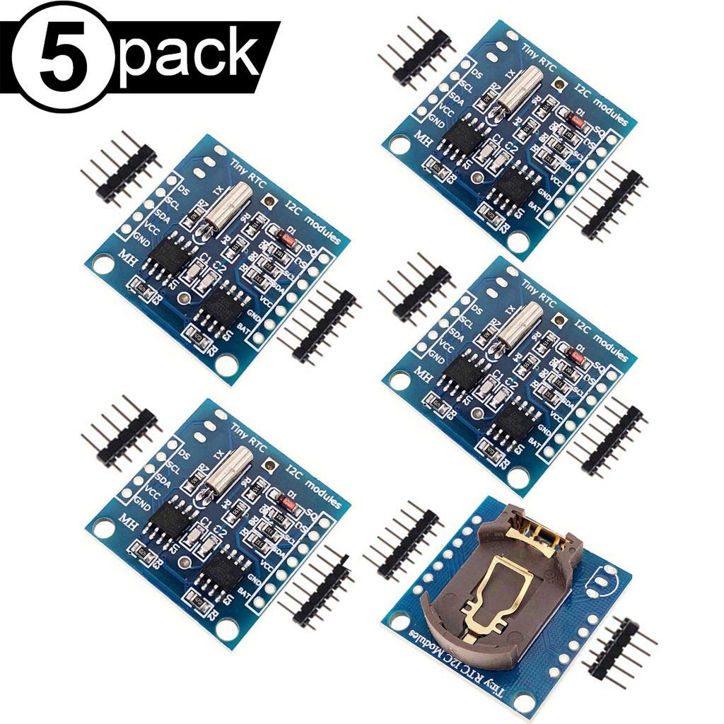 DAOKI 5Pcs RTC I2C Module Arduino I2C RTC DS1307 AT24C32 Real Time Clock Module 24C32 Memory High Precision for AVR ARM PIC SMD Compatible with Arduino with 60 Pin