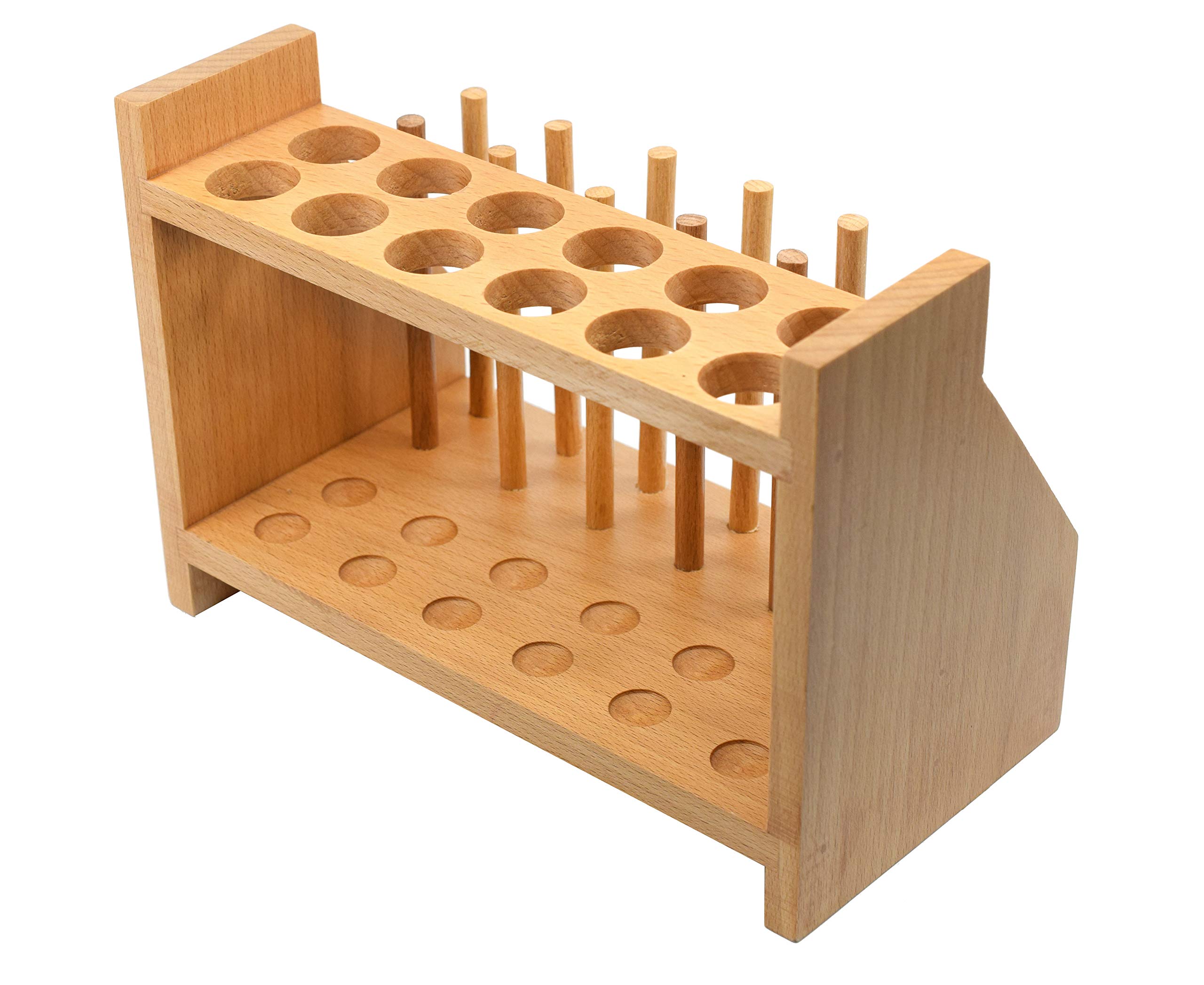 EISCO Wooden Test Tube Rack with 12 Draining Pins - Holds Tubes up to 25mm 9.3" Wide Premium Polished Wood Construction- Eisco Labs