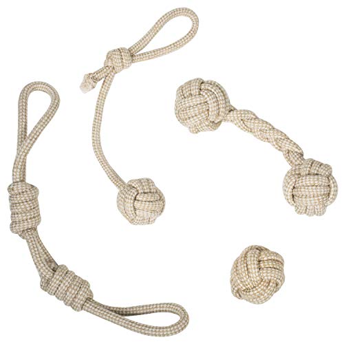 Franklin Pet Supply Natural Rope Dog Toys - 4 Pack - Play Fetch - Tug of War - Dog Teething - Puppy Chew - Puppy - Teething Toy - Tug Rope - Tug Toy