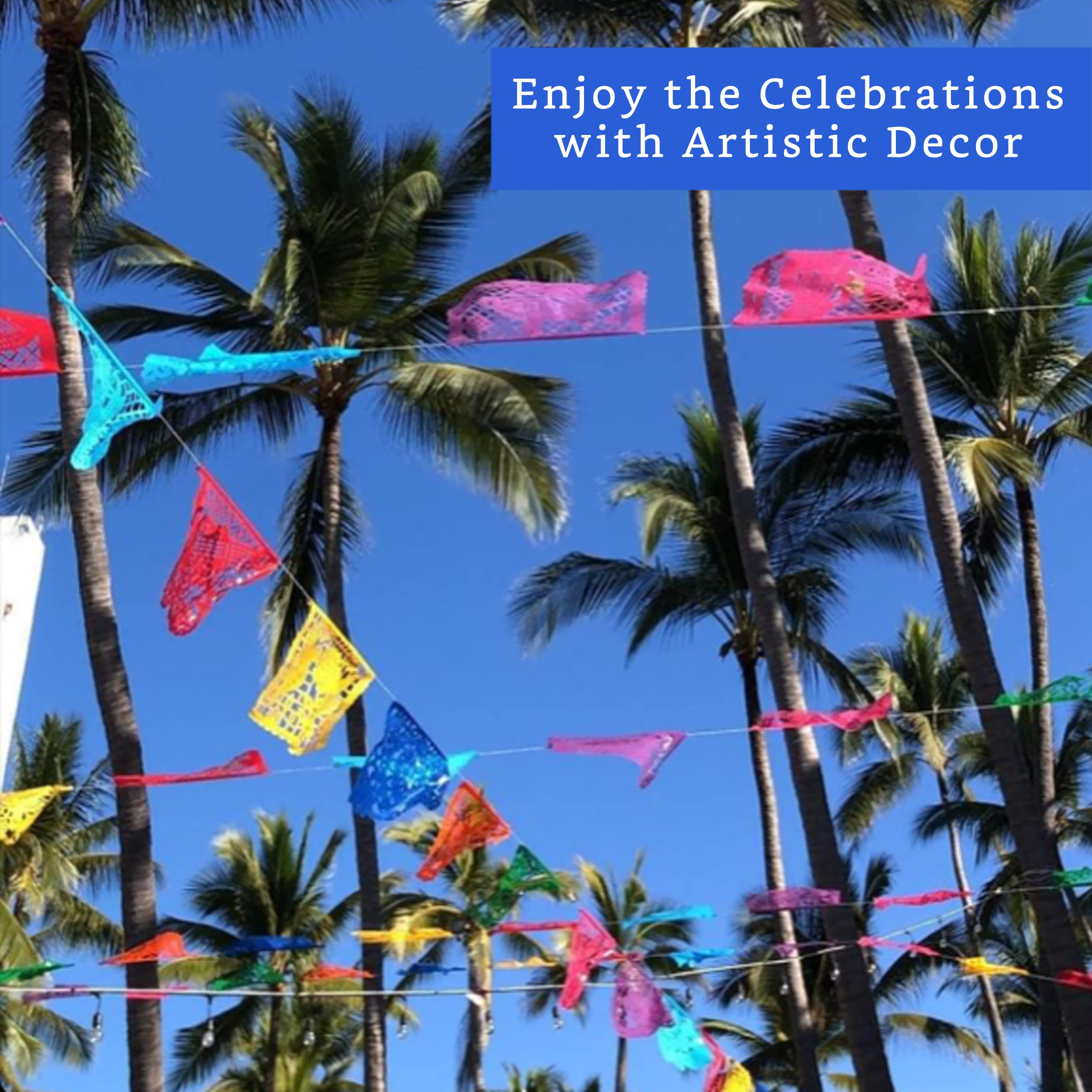 Mexican Party Banners (5 Pack - 10 Tissue Paper Flags per Banner/NOT Plastic) - Papel Picado Banner - Mexican Themed Party Decorations - Papel Picado Mexicano para Fiesta - Fiesta Party Decorations