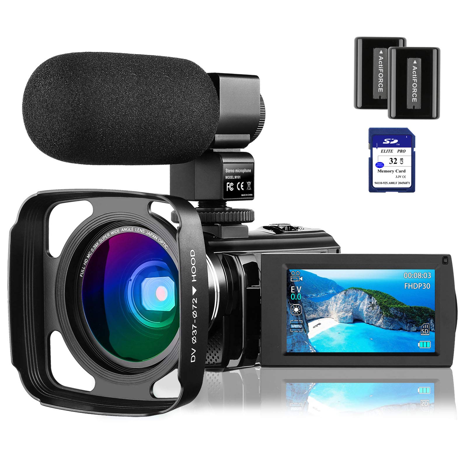 4K Camcorder Video Camera Rosdeca Ultra HD 48.0MP WiFi Digital Camera IR Night Vision 3.0" IPS Touch Screen 16X Digital Zoom with External Microphone, Wide Angle Lens, 2 Batteries and Memory Card