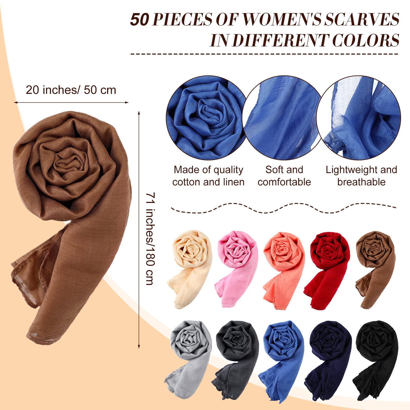 50 Pcs Women Soft Scarf Shawl Lightweight Long Scarf Sun Proof Shawls Wrap for Wedding Bride Bridesmaid Evening Dress