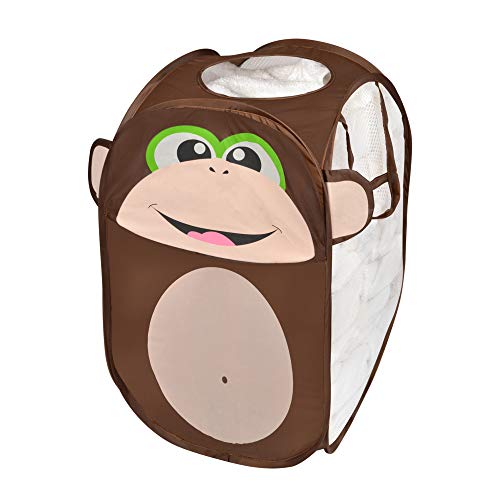 Smart Design Kids Pop Up Organizer with Animal Print - VentilAir Mesh Netting - for Toddlers, Baby Clothes, Plushies, and Toys - Home Organization - Hamper - 13 x 21 Inch - Brown Monkey