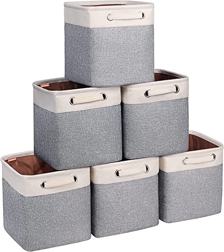 Kntiwiwo Cube Storage Bins 10.5” x 10.5 x 11” Cloth Baskets for Storage with Handles for Shelf, Closet, Nursery, Office Organizer, Set of 6