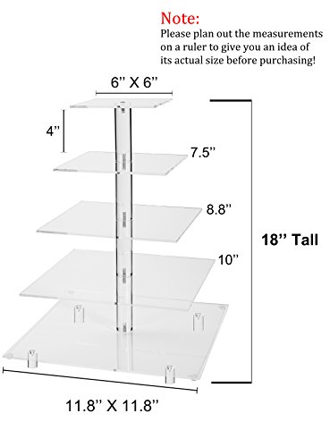 Jusalpha 5 Tier Square Cupcake Stand - Premium Cupcake Holder - Acrylic Cupcake Tower - Ideal for Weddings Birthday Parties, Candy Bar Decor 5SF-S (LED Light Option: Battery)…