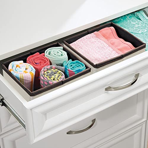 mDesign Rectangular Soft Fabric Dresser Drawer and Closet Storage Organizer Bin for Lingerie, Bras, Socks, Leggings, Clothes, Jewelry, Scarves - Textured Print - 2 Pack - Cream/Espresso Brown