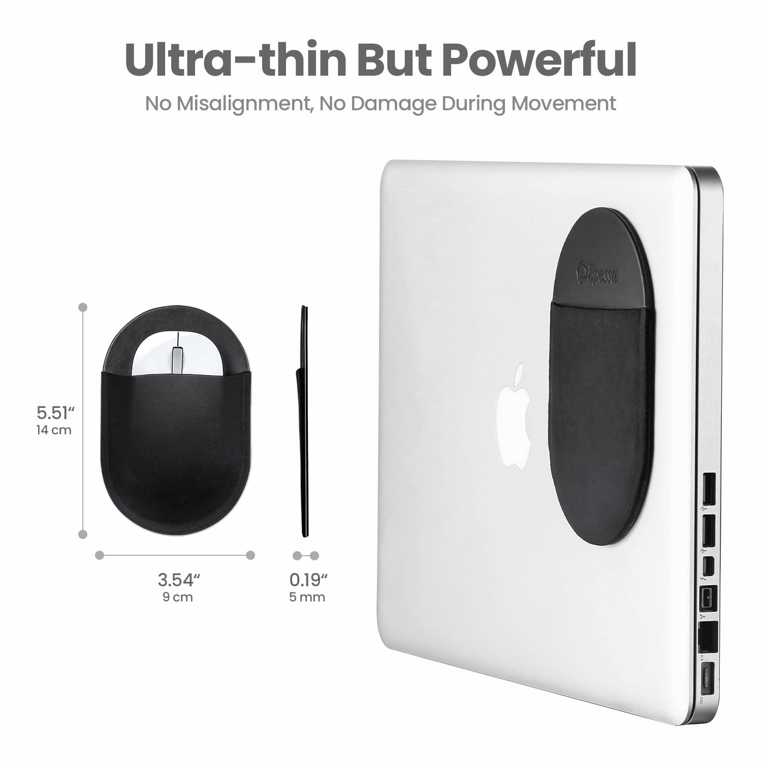Epessa Universal Stick-On Mouse Pouch, Mouse Holder for Wireless Mouse, Mouse Sleeve for Laptop, Reusable Adhesive, No Glue Residue, Compatible with iPad or MacBook (Black)