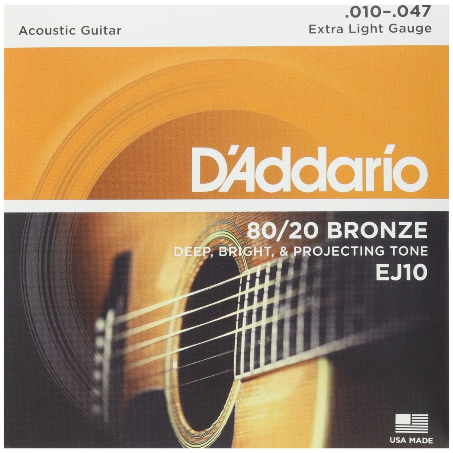 3 Packs of D'Addario EJ10 Bronze Acoustic Guitar Strings, Extra Light, 10-47