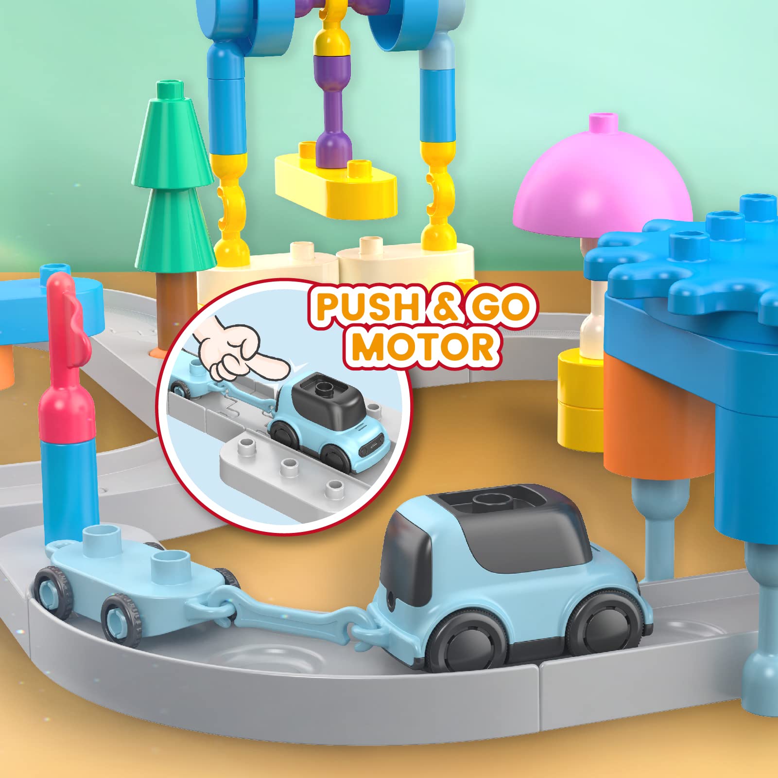 BOTZEES Coding Train Set for Toddler Train Sets for Kids Car Train Toys Tracks Fits for Girls & Boys Ages 2+(147 Pieces)