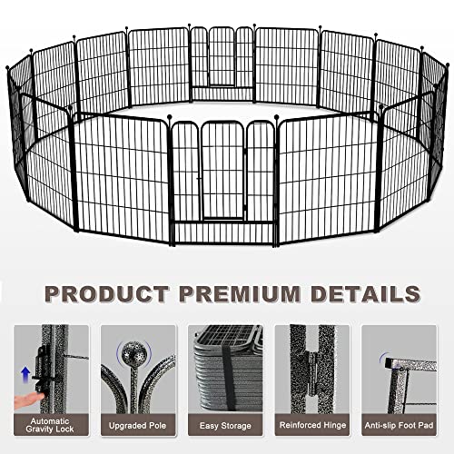 Avocahom Metal Dog Playpen 16 Panel Dog Pen 32Inch Height Exercise Pen w/2 Doors for Small/Medium Dogs Outdoor Indoor RV Yard w/36 Floor Protectors & 8 Straps, Black