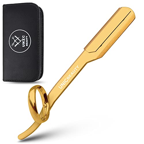 Straight Razors for Men - Professional Barber Razor for Close Shave with Premium Quality Edge, Blades Pack & Maintenance kit included with Pouch GOLD