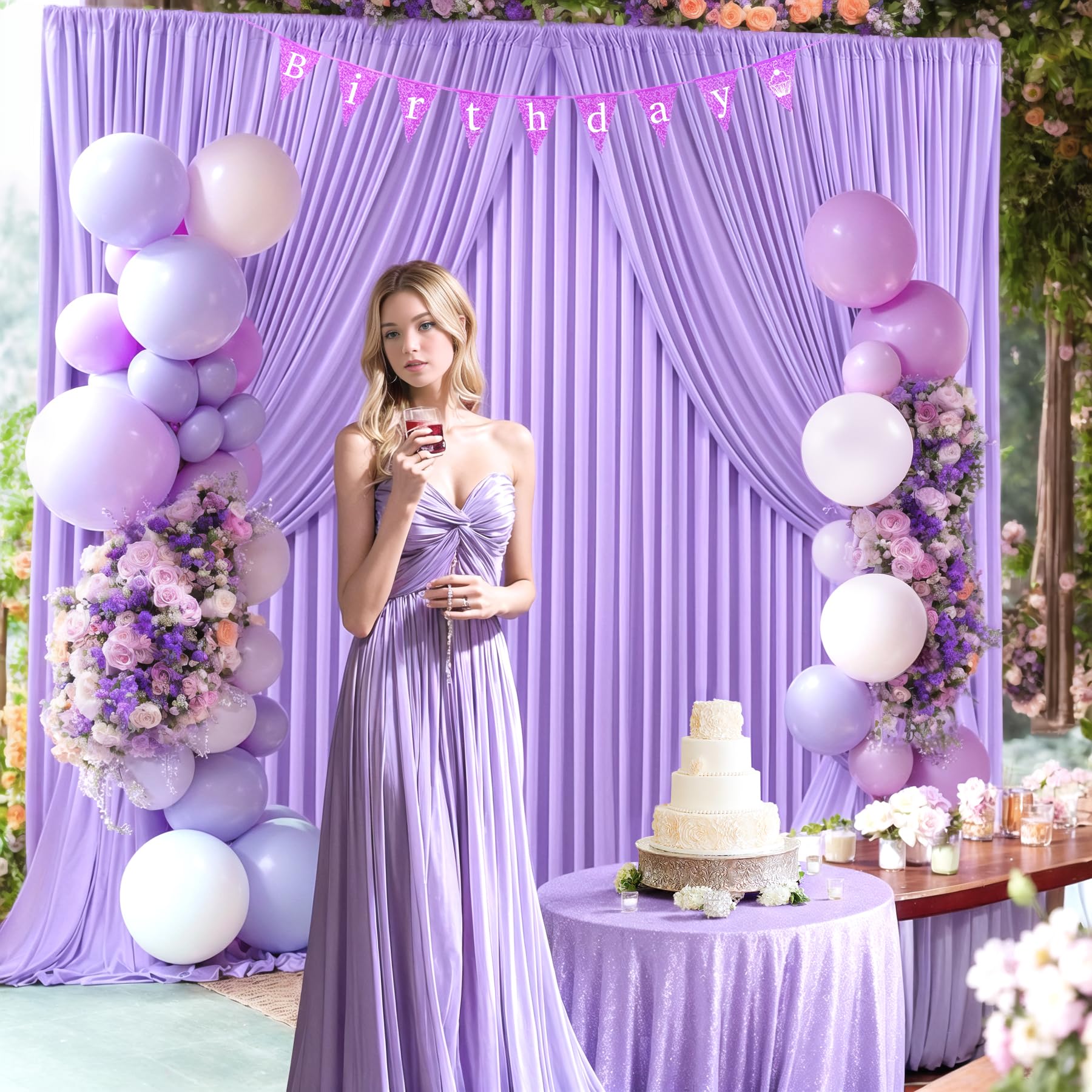 4 Panels Lavender Backdrop Curtain for Parties Wedding Wrinkle Free Light Purple Photo Curtains Backdrop Drapes Fabric Decoration for Baby Shower Photoshoot 20ft(W) x 10ft(H)