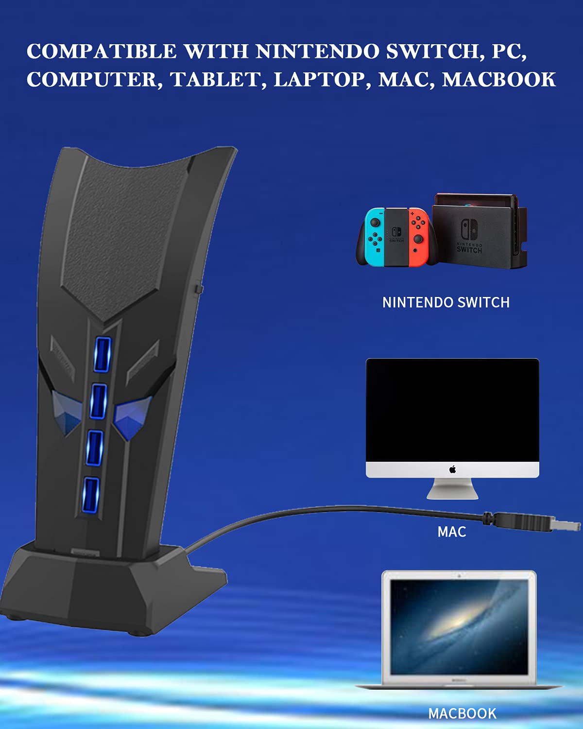 4-Port USB Hub for PS5, High-Speed USB Splitter USB 2.0 Hub USB Expander Adapter Extension for PS5/PS4/PS3, Xbox One/360, Xbox Series, Switch, PC, Tablet, Mac, Mouse, Keyboard with USB Station