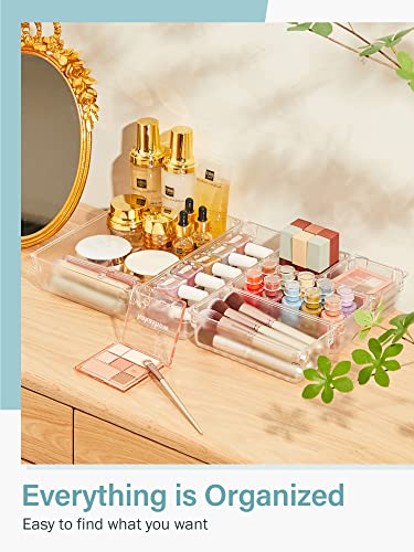 Kootek 21 Pcs Desk Drawer Organizer Set 4-Size Bathroom Drawer Tray Dividers Versatile Storage Bins Plastic Vanity Trays Organizers Divider Container for Dresser Makeup Kitchen Utensil Office