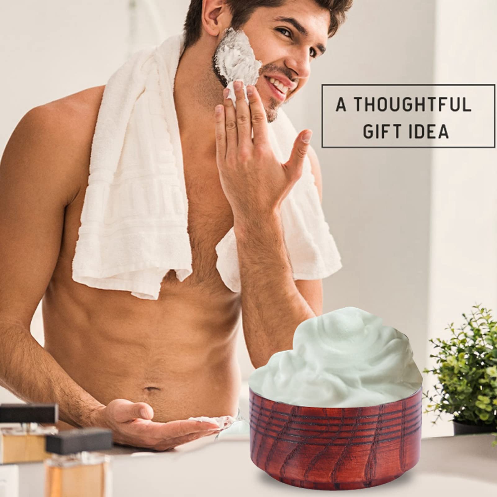 FILFEEL Shaving Bowl, Wooden Shaving Soap Bowl Cup Mug Tool For Man Shaver Cleansing Foam Round