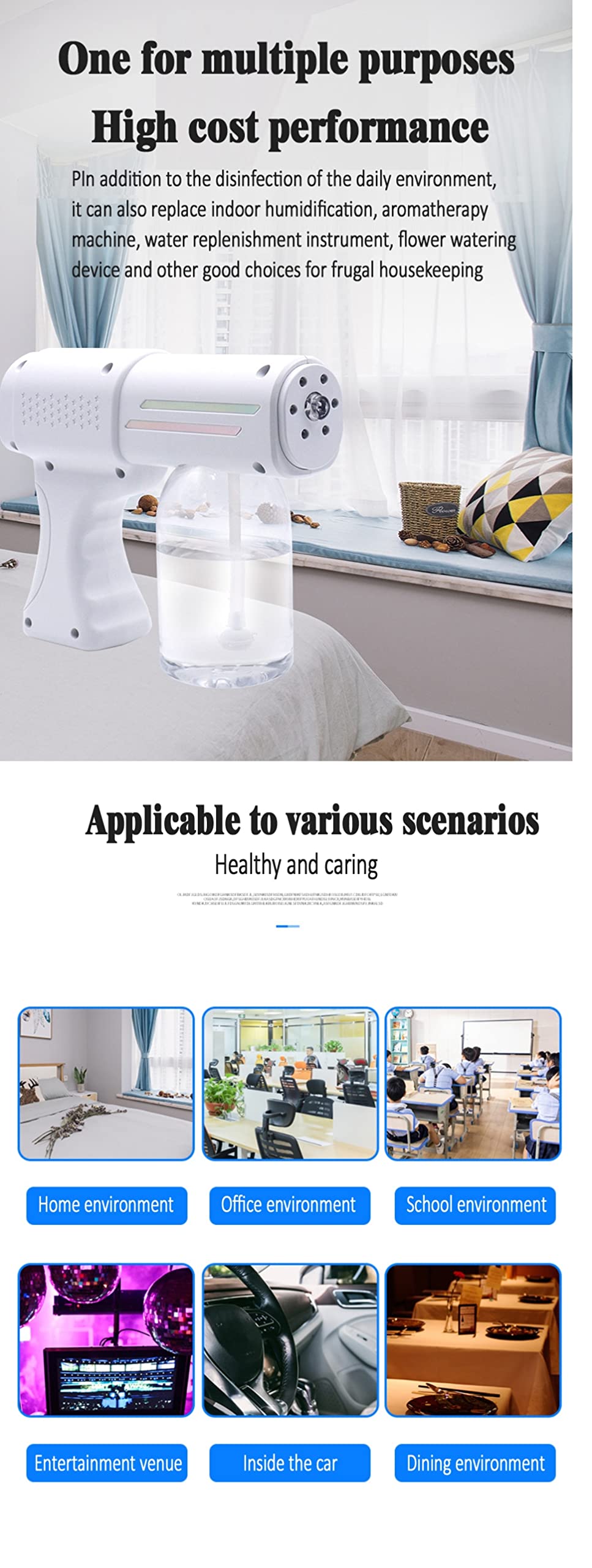 binglan Nano Atomization Disinfection Gun, Rechargeable Portable Handheld with 380ml Capacity Blue Light Spray Disinfection Gun,for Home,Office,School,Disinfection and Other Places,White