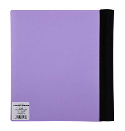 Mintra Office Durable PREMIUM Spiral Notebook, ((Lavender, 5 Subject (8.5in x 11in)) - Fabric Covered Coils, No Snags, College Ruled, Adjustable PocketDividers, Ruler, Organization, Student, School