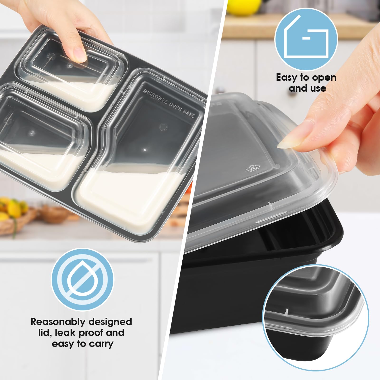 30 Pack Meal Prep Containers, 32 Oz 3 Compartment Food Storage Containers with Lids, Extra-thick Plastic To Go Containers, Disposable Lunch Box, BPA Free, Stackable, Dishwasher/Microwave/Freezer Safe