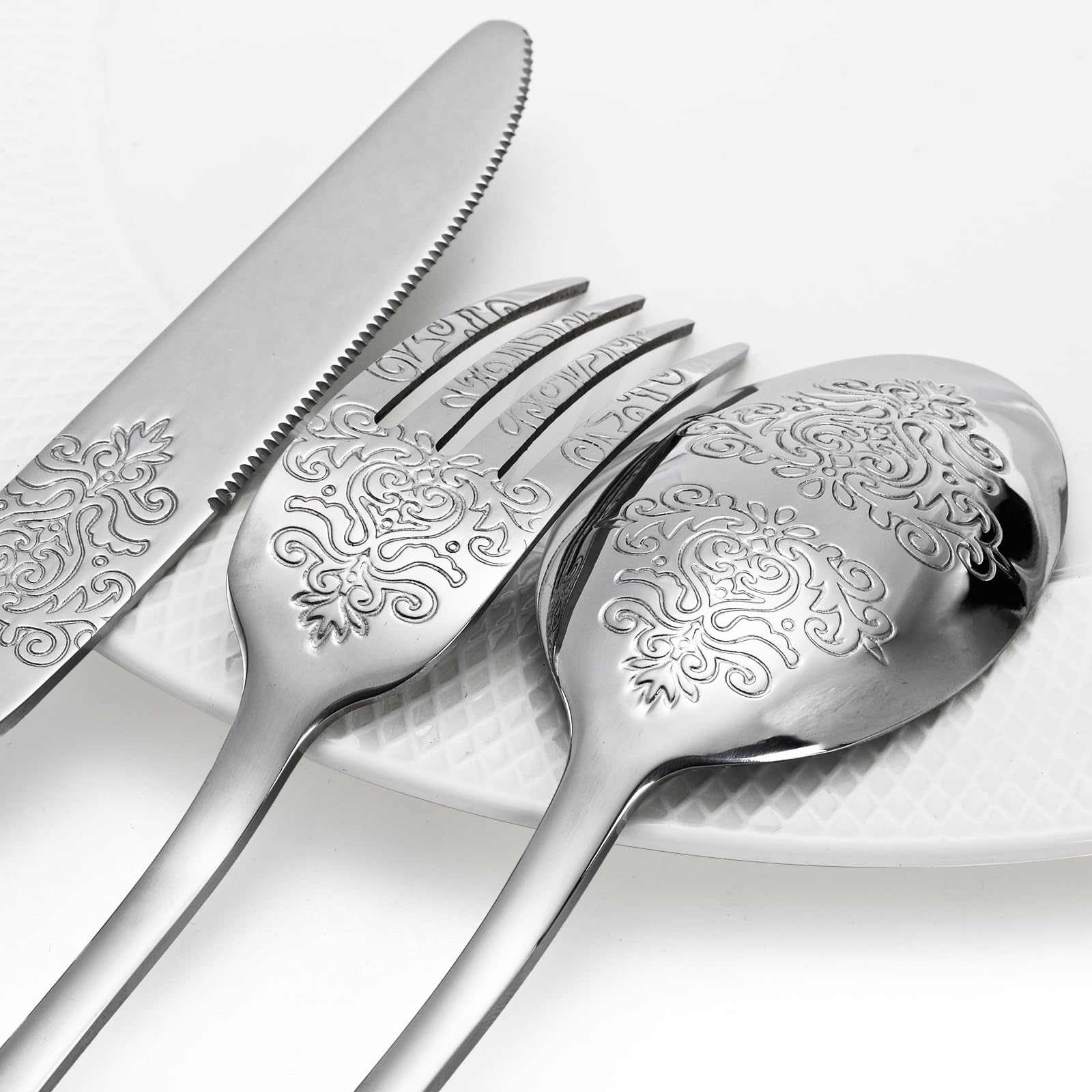 ZEAYEA 30 Pieces Silverware Set for 6, Stainless Steel Flatware Set, Embossed Design Kitchen Cutlery Set Includes Forks Knives Spoons for Home Festival Wedding Parties, Dishwasher Safe