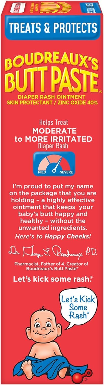Boudreaux's Butt Paste Maximum Strength Diaper Rash Cream, Ointment for Baby, 4 oz Tube (Pack of 4)