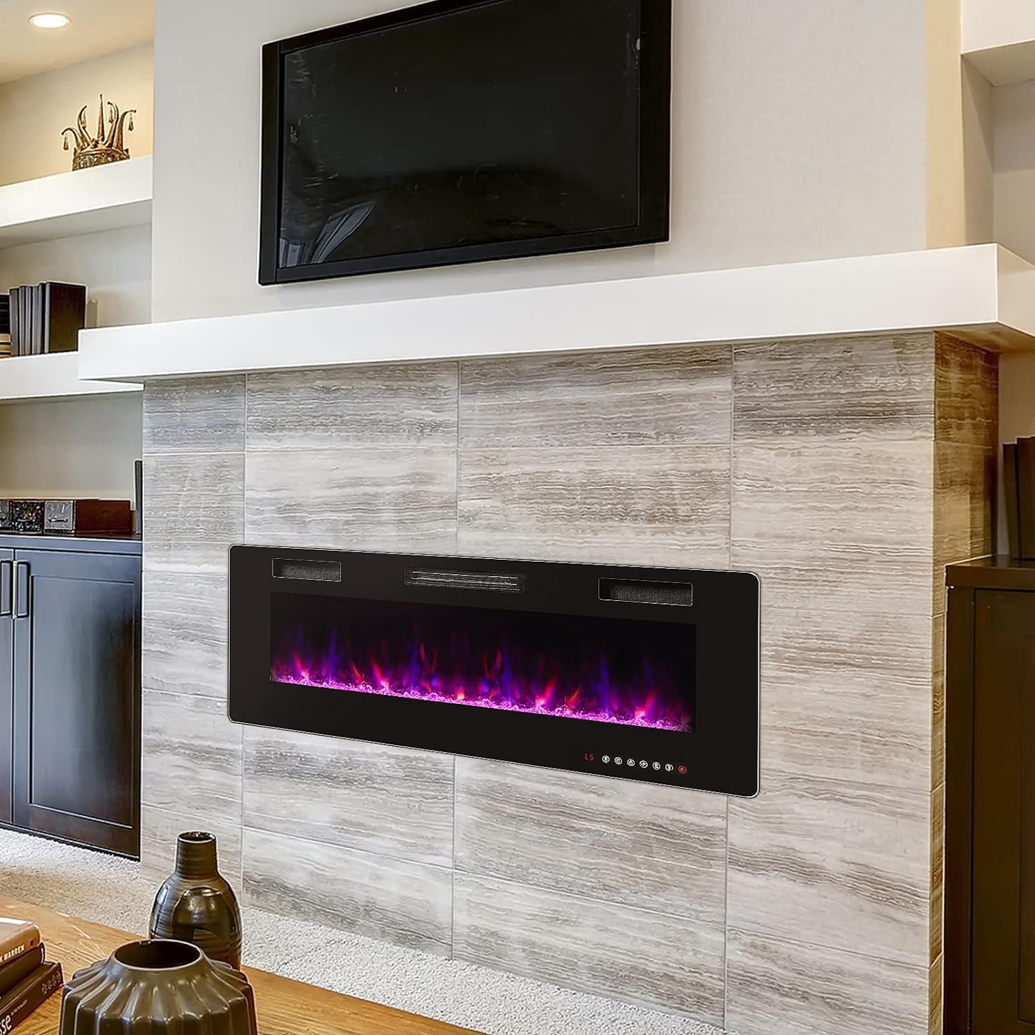 36 inch Ultra-Thin Silence Linear Electric Fireplace Inserts, Recessed Wall Mounted Fireplace, Fit for 2 x 4 and 2 x 6 Stud, Adjustable Flame Color & Speed,Touch Screen Remote Control 8h Timer