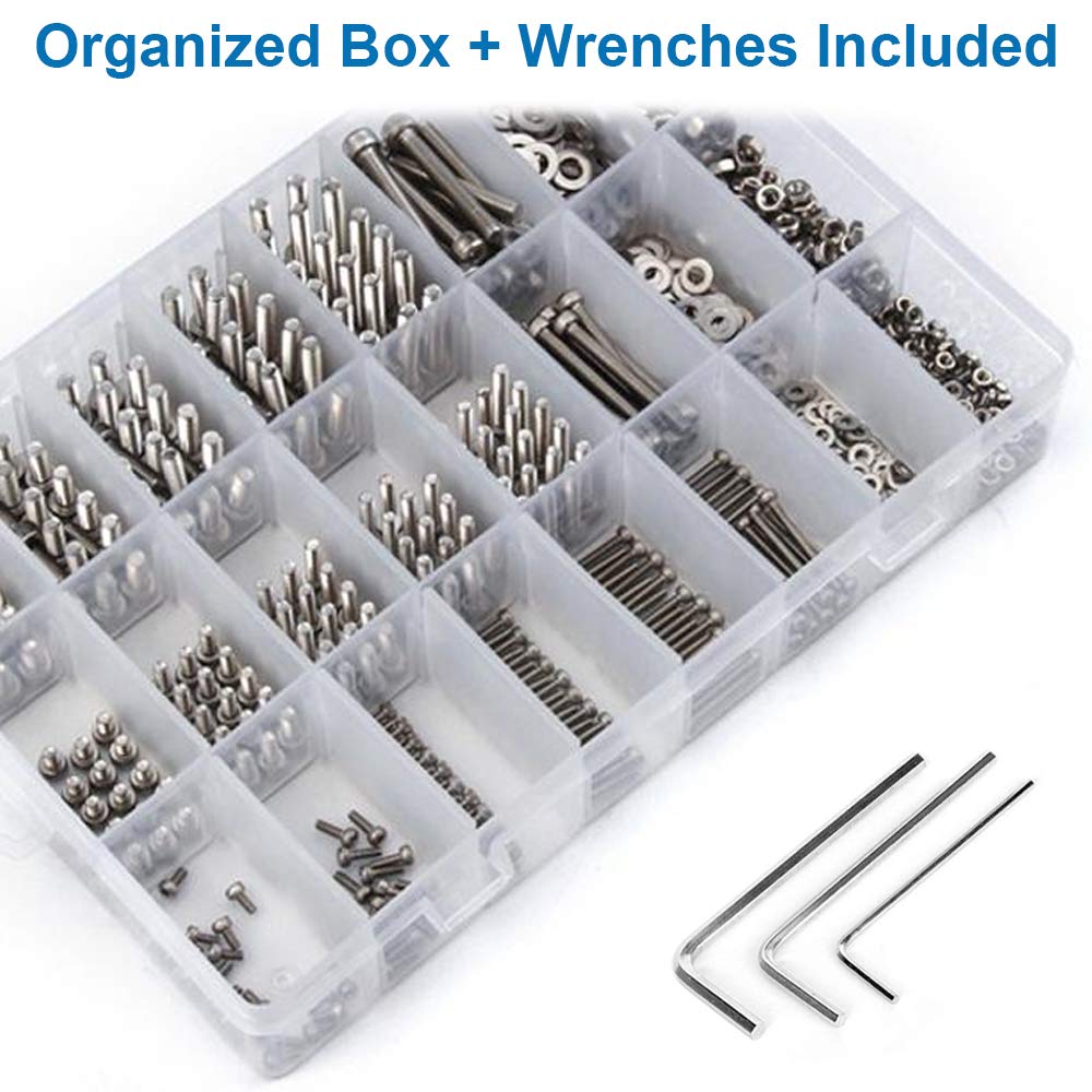 MMOBIEL Stainless Steel Screws Nuts 1080 Pcs - M2 M3 M4 - Hex Socket Assortment Kit - Head Cap Screws Nuts and Washers - Precise Metric Screws - Incl. Wrenches