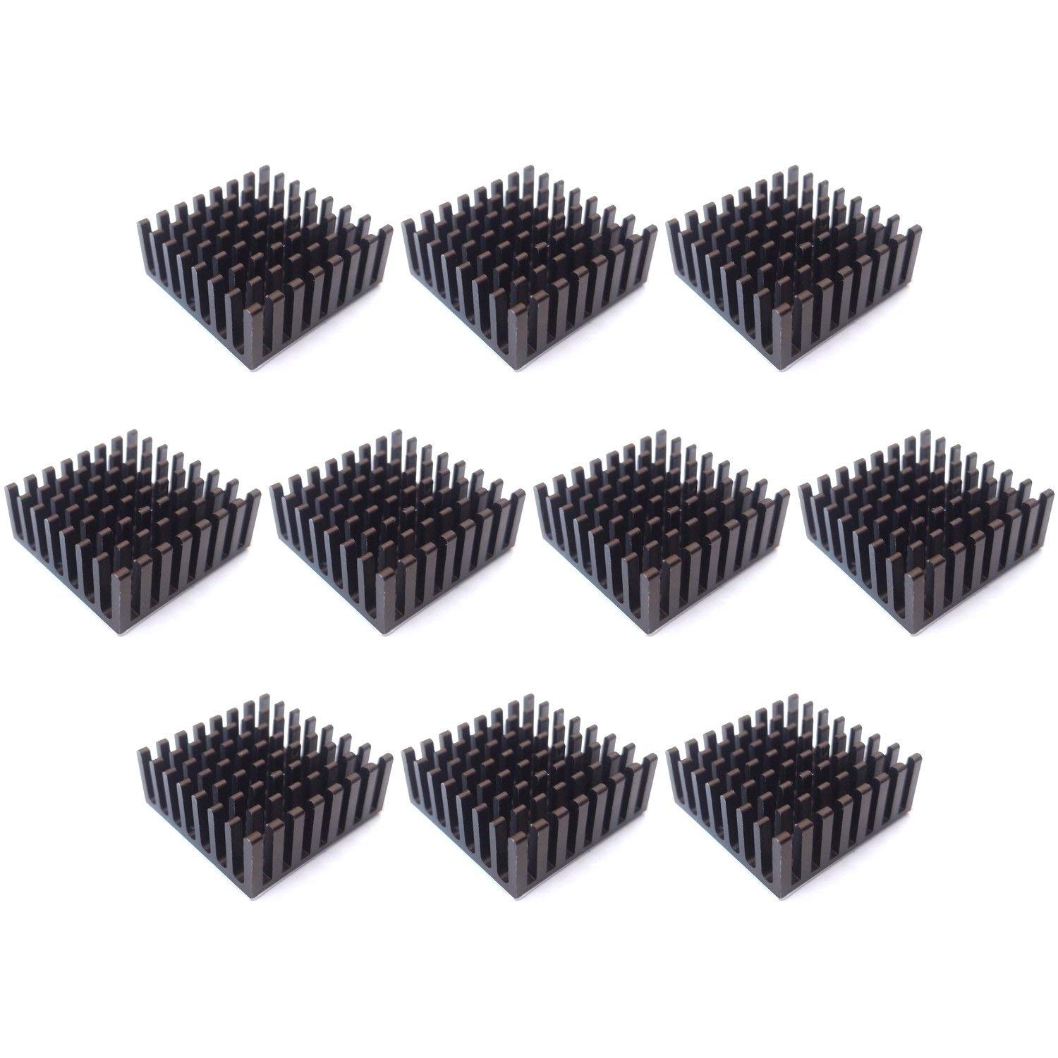 Easycargo 10pcs 25mm Heatsink Kit 25x25x10mm + 3M 8810 thermal conductive adhesive tape, cooler Aluminum Heat Sinks for cooling Raspberry Pi 4 GPU IC Chips LED (25mmx25mmx10mm)