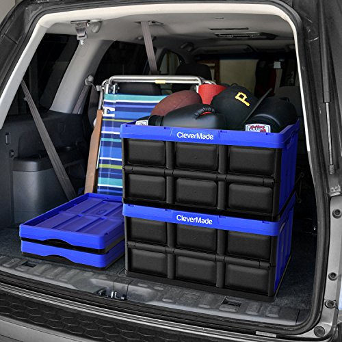 CleverMade 62L Collapsible Storage Bins (3 Pack, Black) NO LID-Stackable Storage Containers for Organizing, Toy Storage, Garage Storage, 23"x 15.5"x12.75" Plastic Storage Bins, Each hold 100lbs
