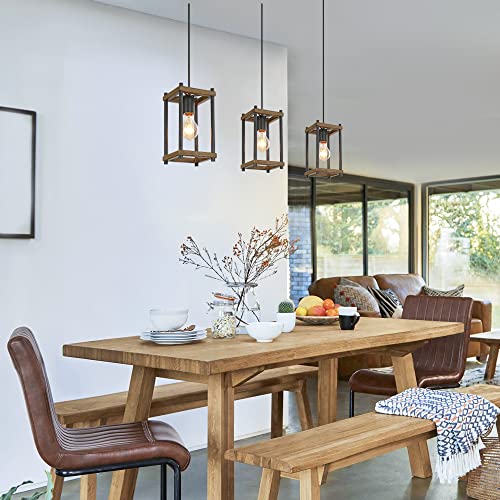 KSANA Pendant Lighting for Kitchen Island, Faux-Wood Pendant Light, Farmhouse Lighting for Dining, Foyer, Entry, Living Room