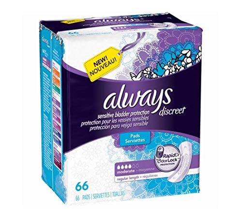 Always Discreet Incontinence Pads, Moderate, Regular Length, 66 Count - 2 Pack (Includes 132 Pads Total.)