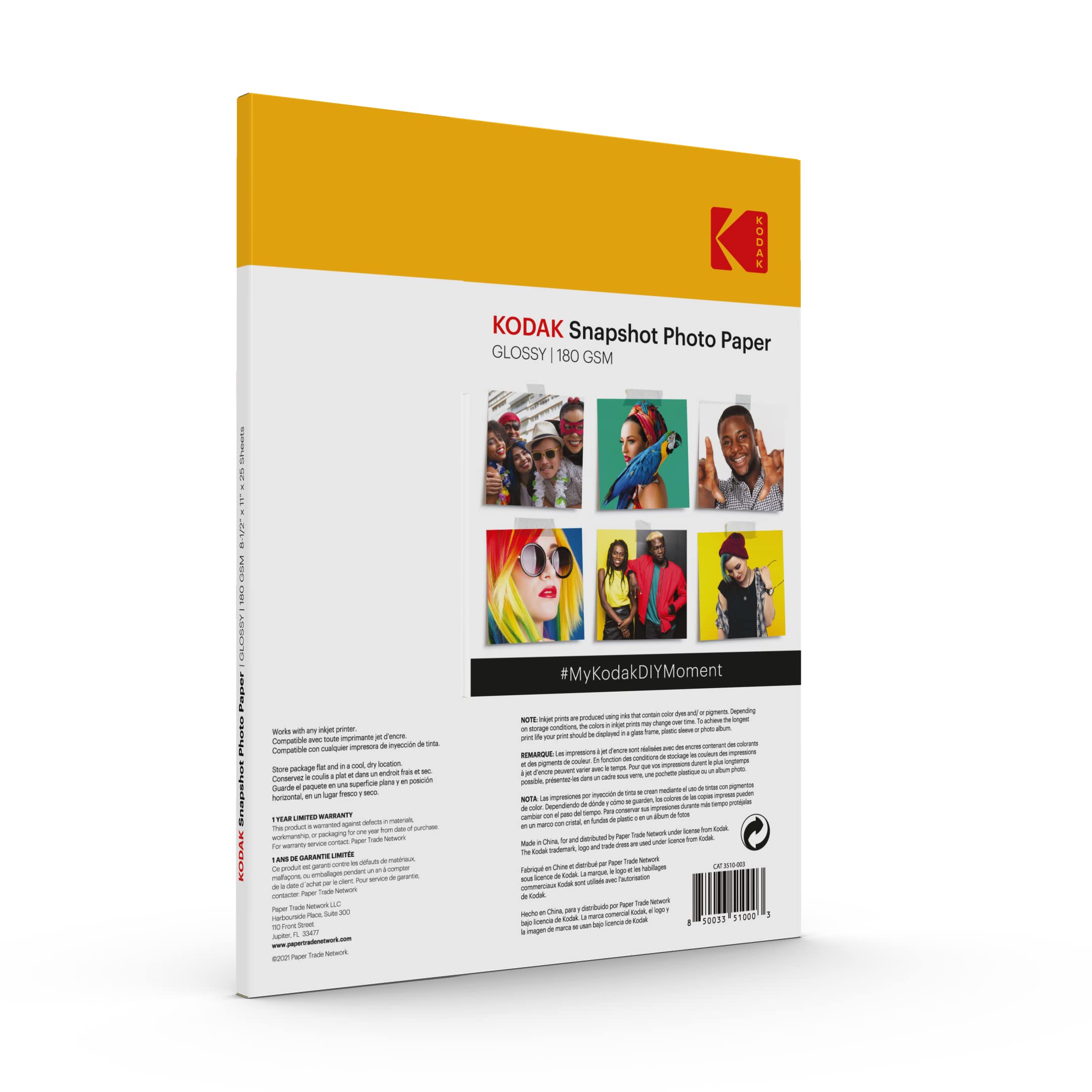 KODAK Photo Paper Gloss 8.5 X 11 SNAPSHOT 25 count, 48lb-180 g/m 2 - 8.5MIL (41300)