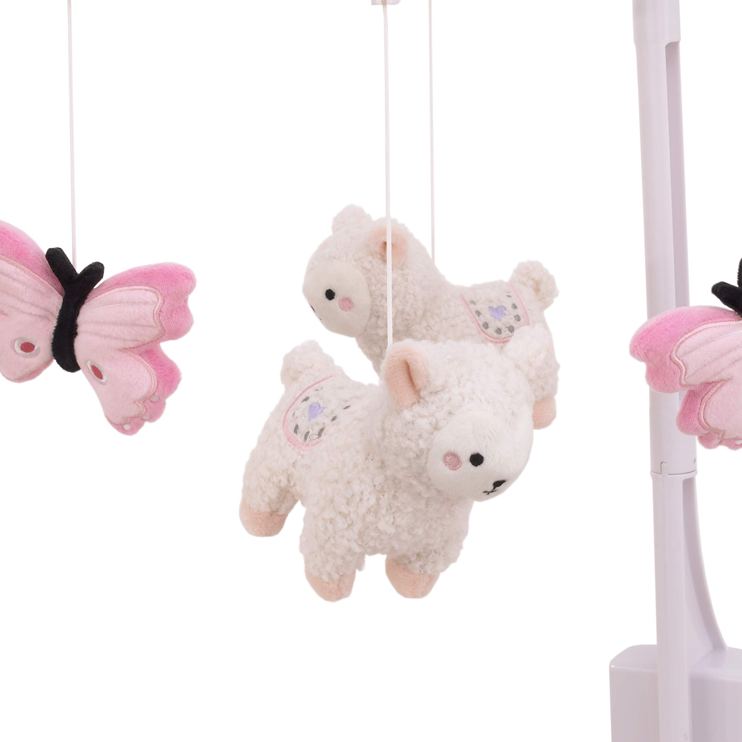 NoJo Little Love Sweet Llama & Butterflies Pink & White Musical Mobile, Pink, Ivory, Lavender