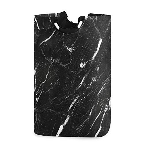 Kaariok White and Black Marble Art Print Laundry Hamper with Handles Waterproof Collapsible Storage Basket Large Dirty Clothes Sorter for Laundry Room, 22.7 Inches