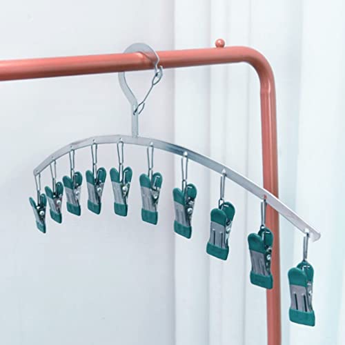 Alipis Metal Hangers Laundry Drying Rack Stainless Steel Sock Dryer Hanger with 10 Clips Windproof Underwear Drip Hangers for Baby Clothes Bras Hat Towels Diapers Hat Hanger(Hook Style Random)
