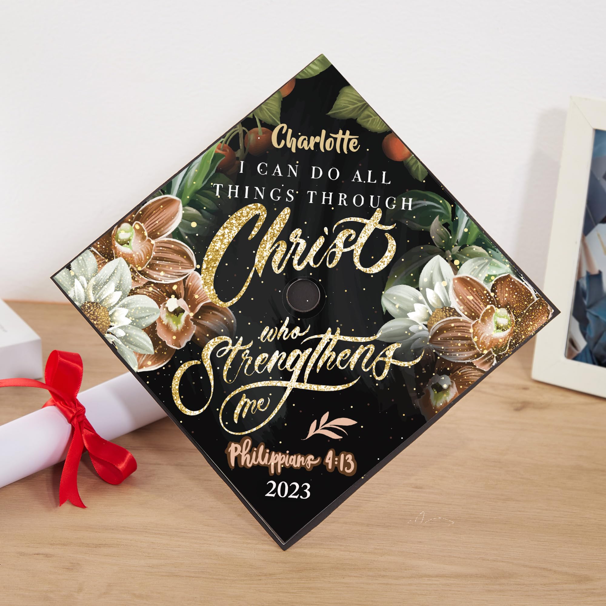 Once Upon A Time Personalized Graduation Cap Topper 2024 Graduation Gift Graduation Cap Decorations Handmade, I can do all things through Christ strengthen me.