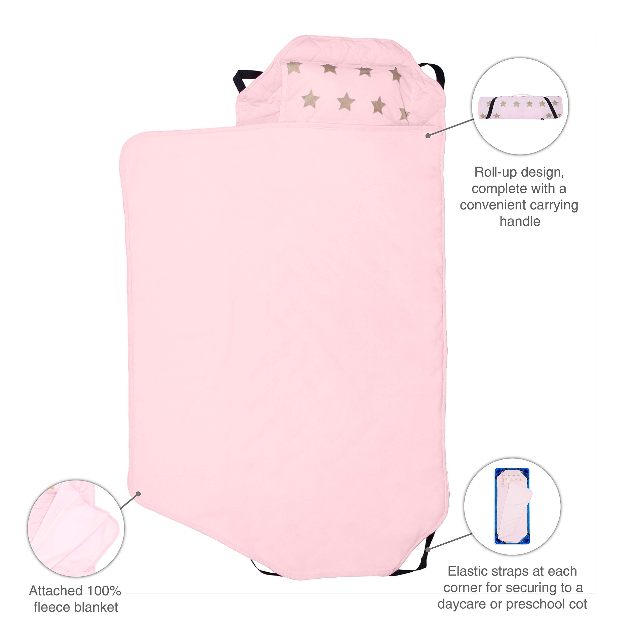 Wildkin Kids Modern Nap Mat with Reusable Pillow for Boys & Girls, Perfect for Elementary Sleeping Mat, Features Elastic Corner Straps, Soft Cotton Blend Materials Nap Mat for Kids (Stars)